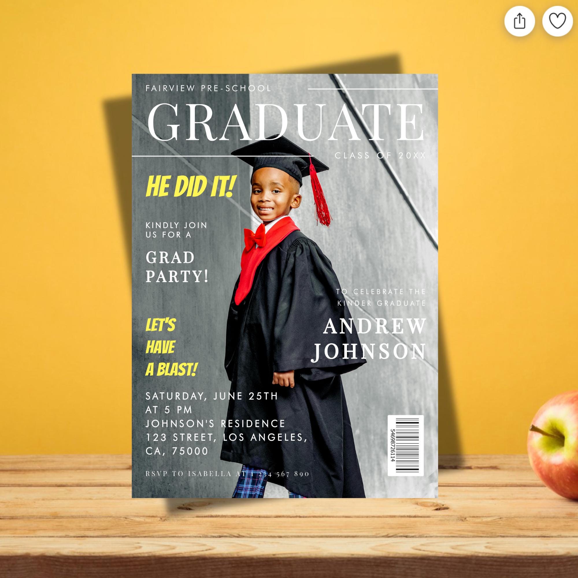 Kindergarten Pre-school Graduation Magazine Cover Invitation - Digital ...
