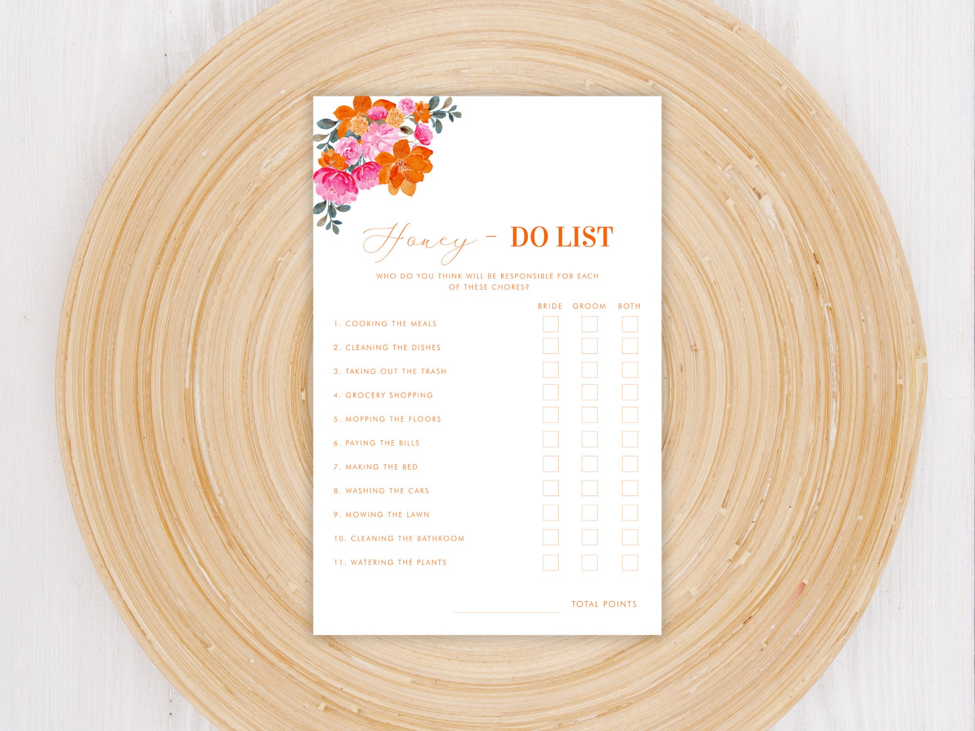 Pink Orange Bridal Shower Games Bundle Digital Floral 16 Bridal Shower ...