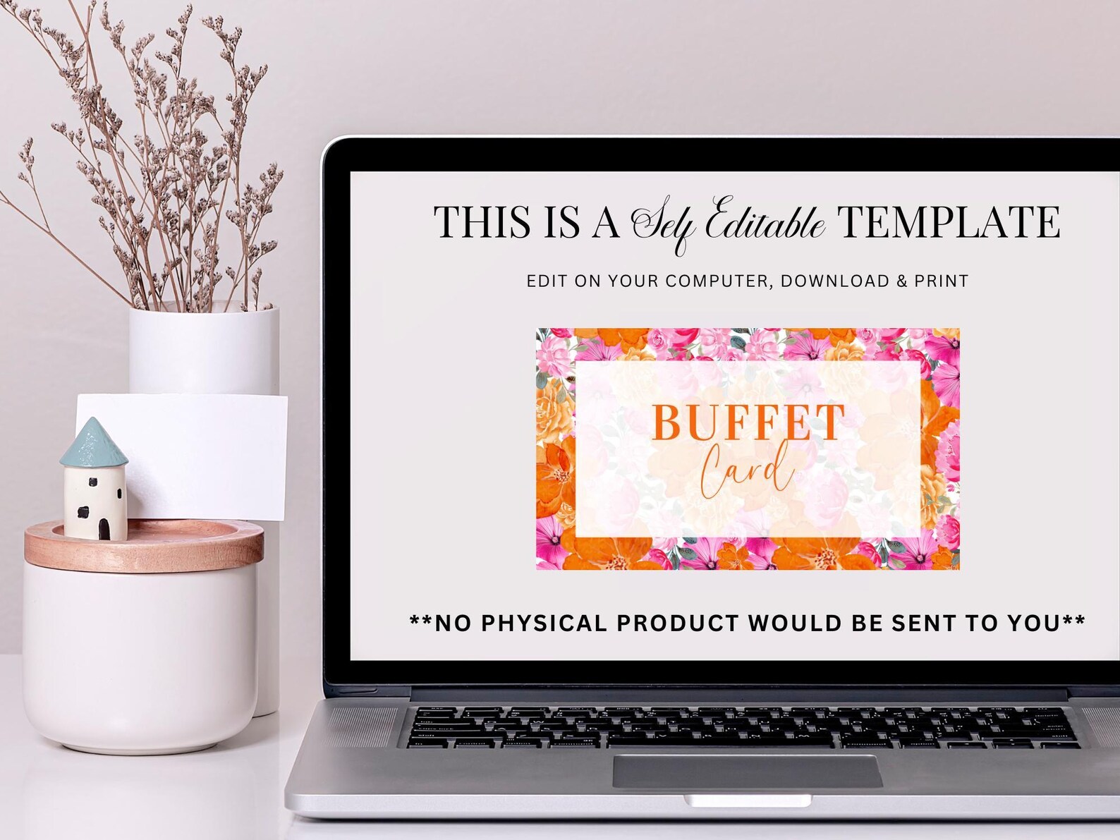 Light Faded Pink Orange Buffet Card - Floral Black Buffet Card Template ...