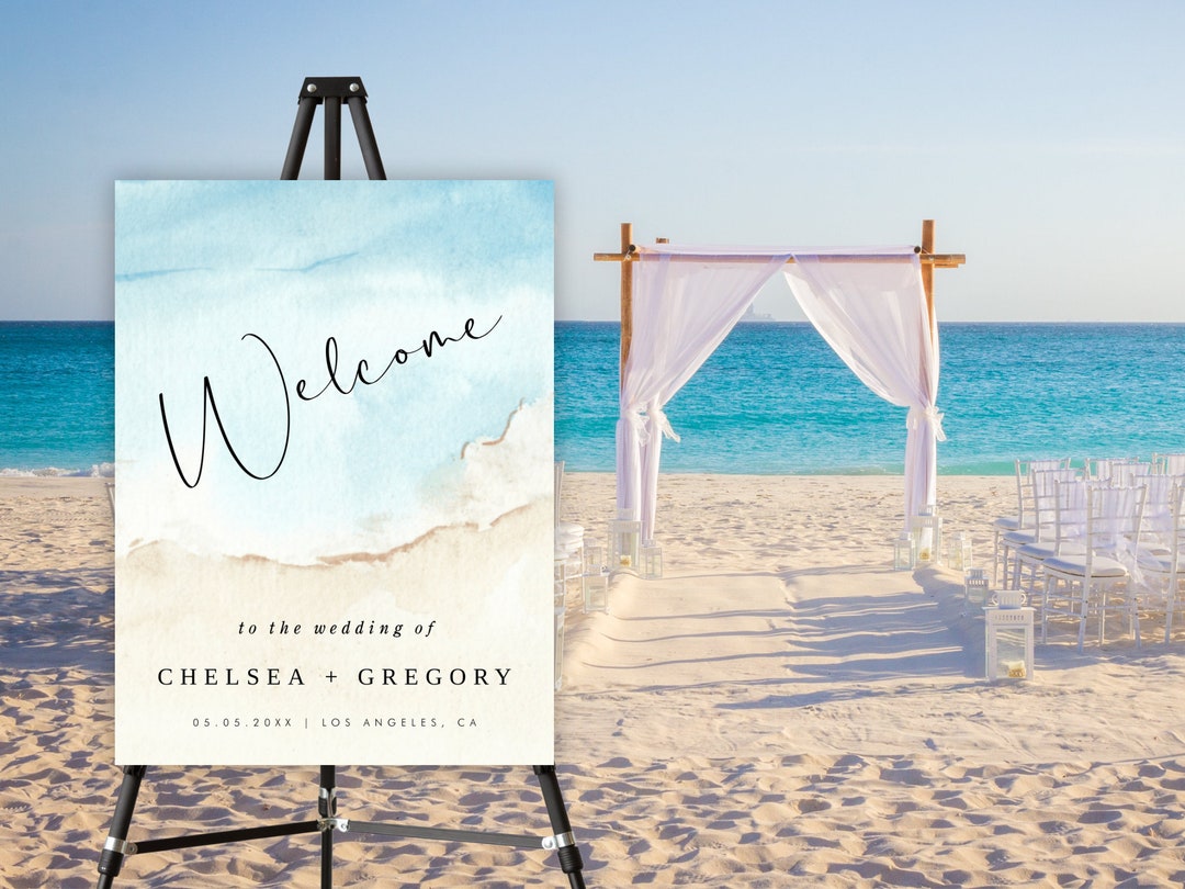 Watercolor Ocean Wedding Welcome Sign Digital Beach Summer Wedding Sign ...