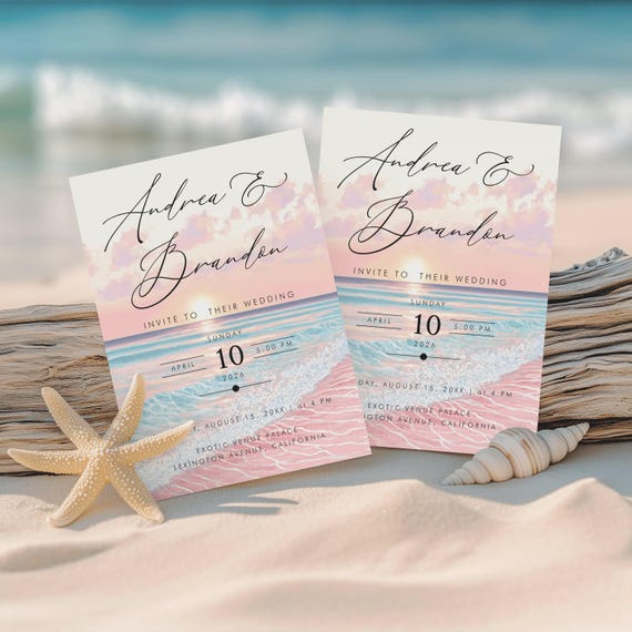 Sunset Beach Wedding Invitation Templates Beach Wedding Invitation