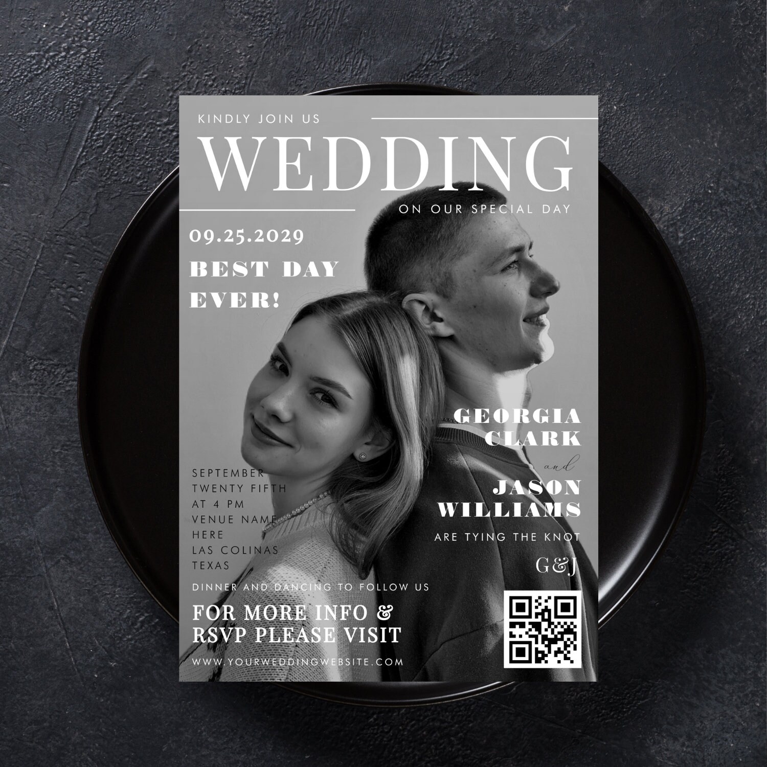 Digital Black & White Magazine Cover Wedding Invitation - DIY Unique ...