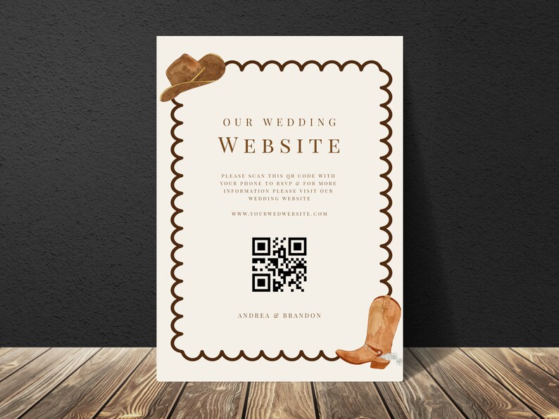 Boho Western QR Code Wedding Invitation | Editable Wavy Frame Wedding ...