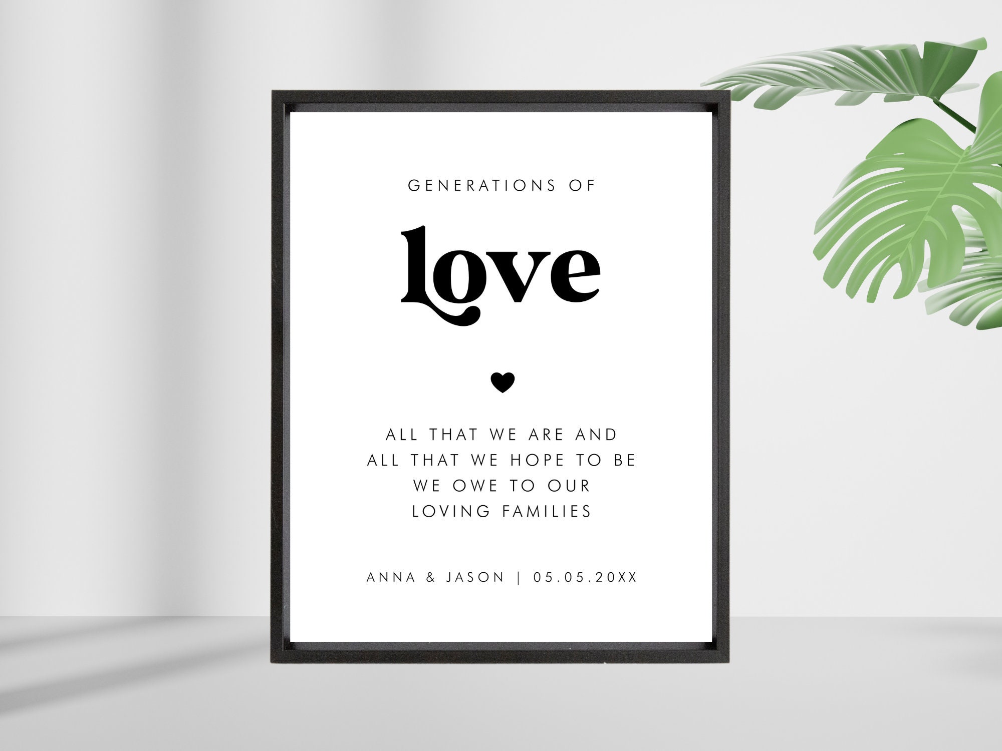 Editable Generations of Love Wedding Sign Digital Script Heart Wedding ...