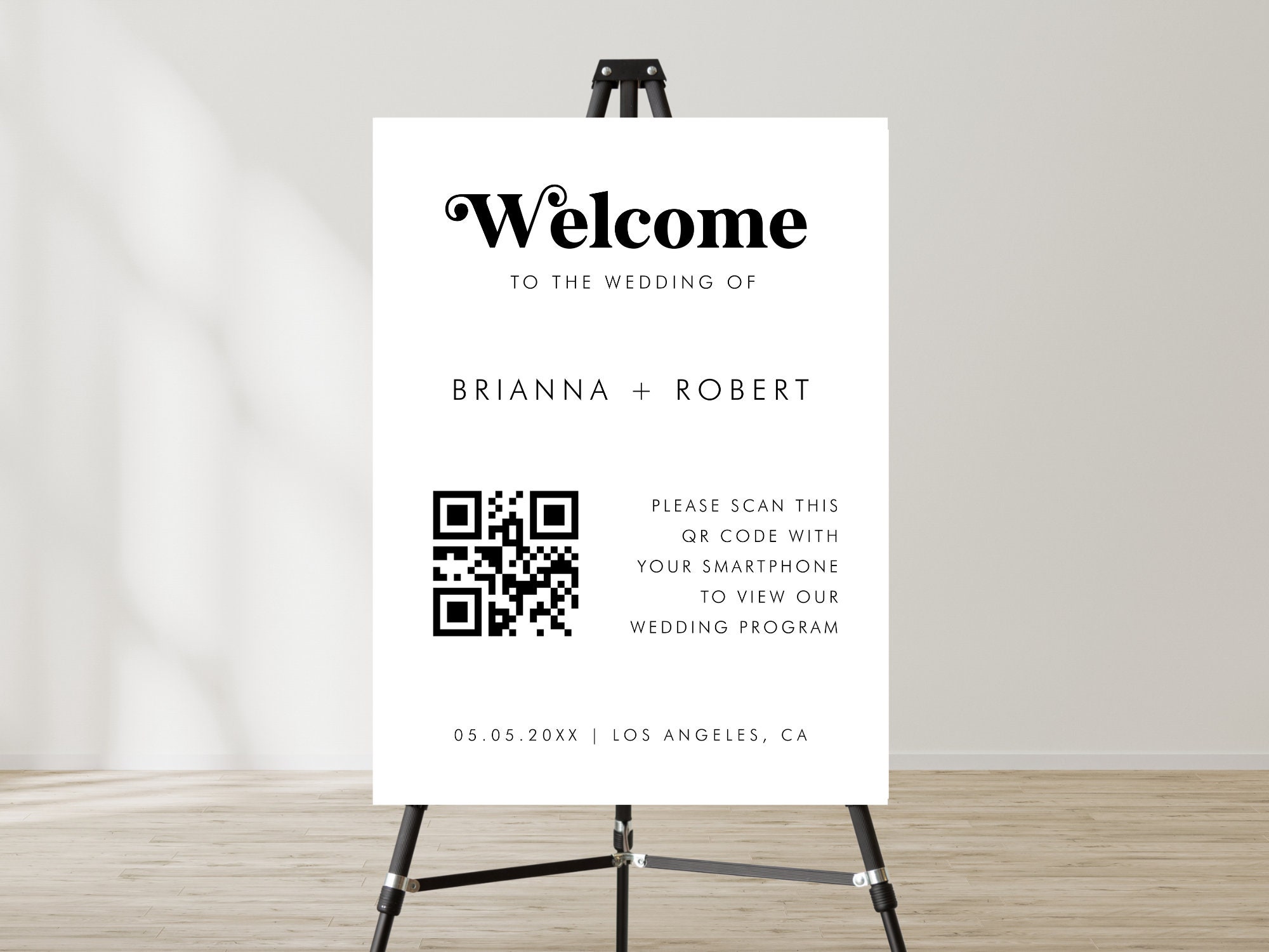 Retro QR Code Wedding Welcome Sign: Editable Template (digital Download ...