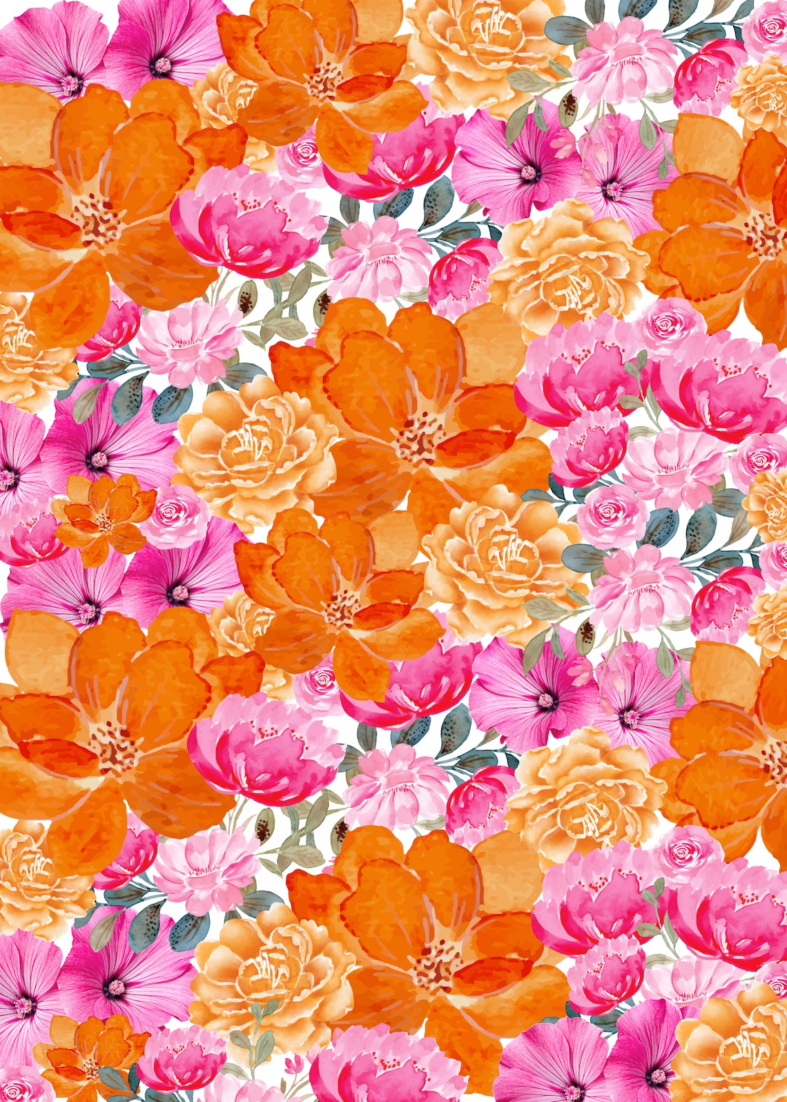 Custom Pink Orange Floral Background, Bright Vibrant Fresh Spring ...