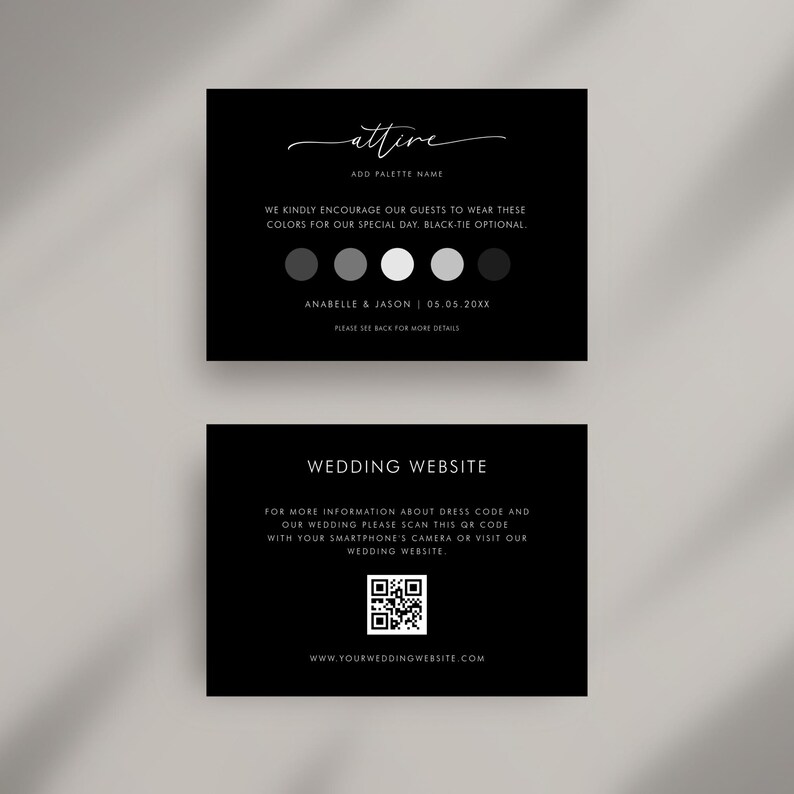 Elegant Black Dress Code Wedding Enclosure Card - DIY Wedding Attire ...