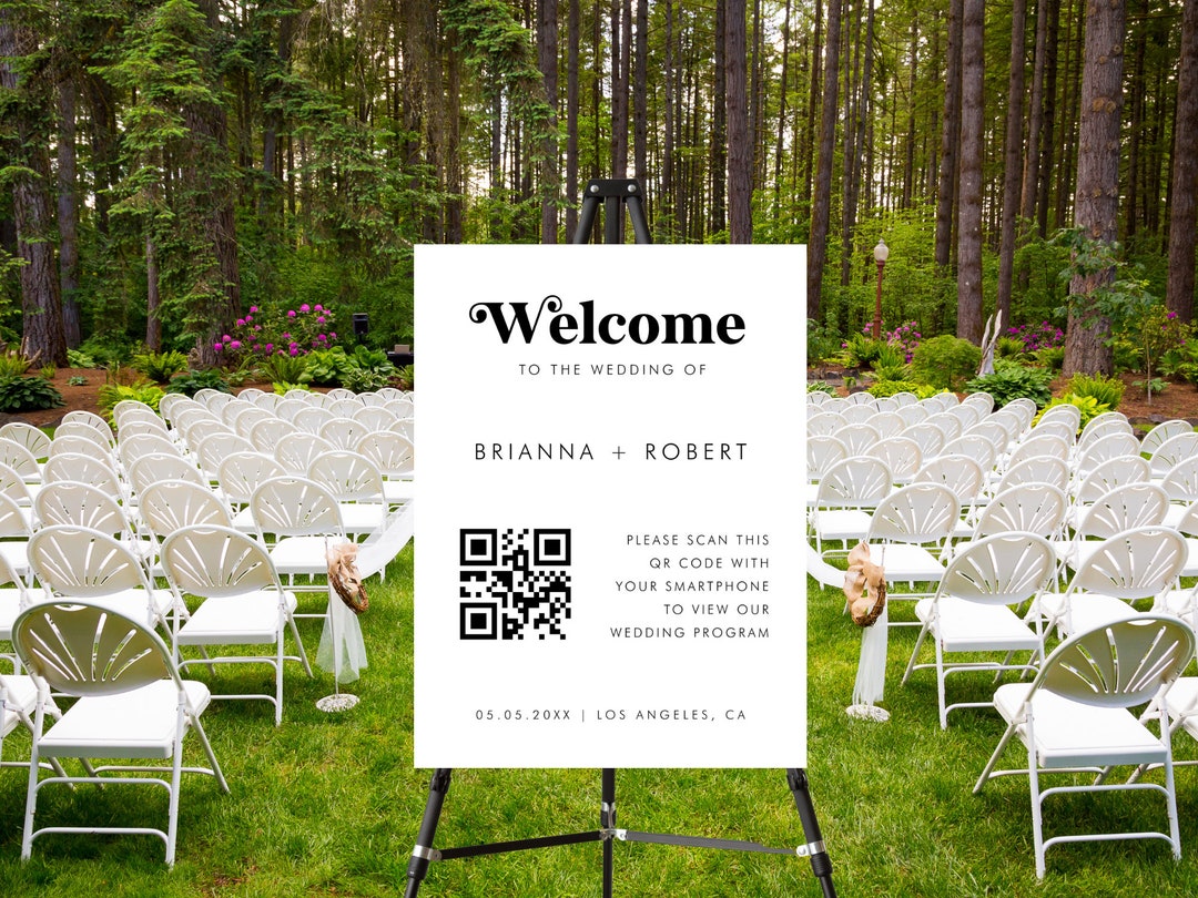 Digital QR Code Wedding Program Welcome Sign - Simple Retro Wedding ...