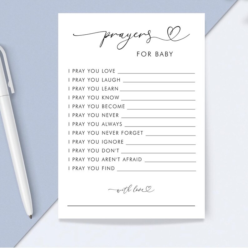 Minimal Heart Script Prayers for Baby Advice Card - DIY Religious Baby ...