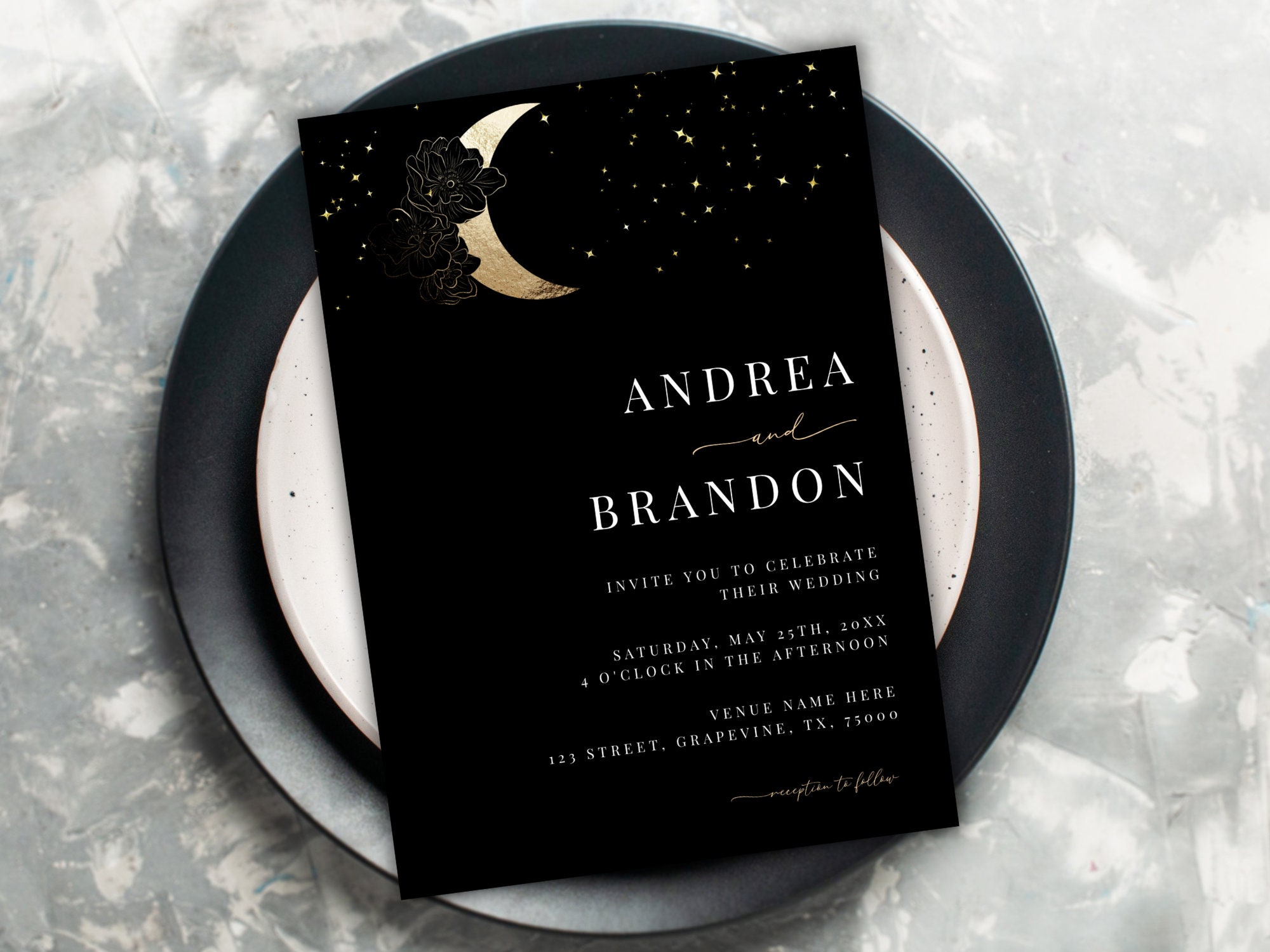 Gold Celestial All in One Wedding Invitation Mystic Moon All in One ...