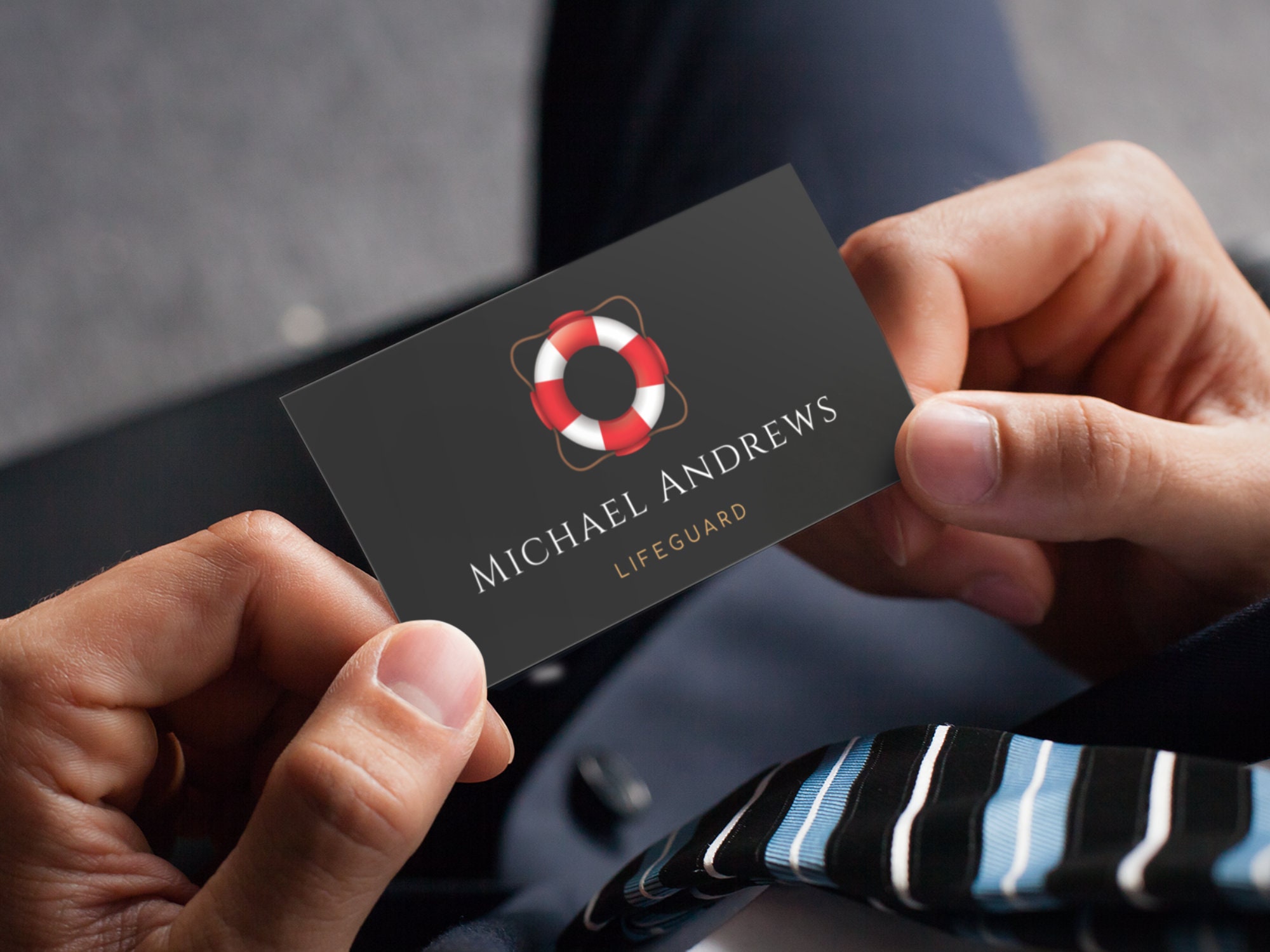 Lifeguard Business Card Template Red and White Lifebuoy Professional ...