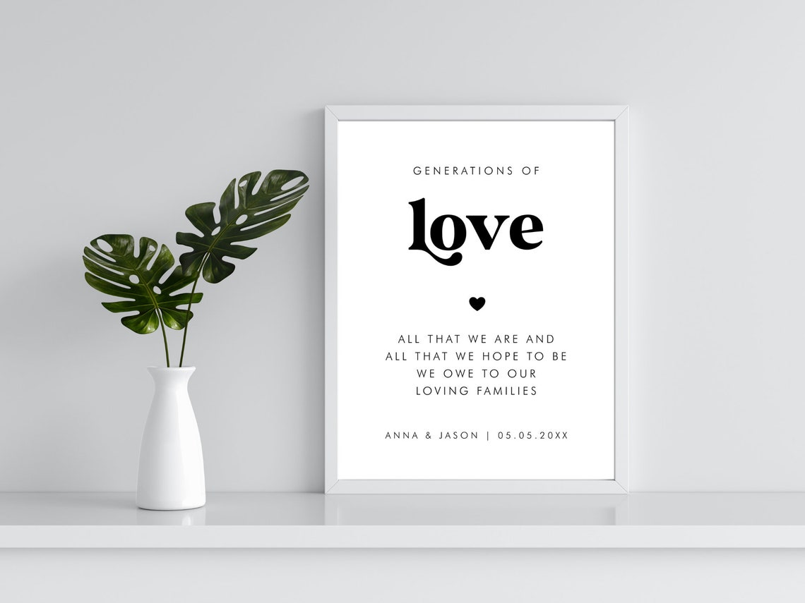 Editable Generations of Love Wedding Sign Digital Script Heart Wedding ...