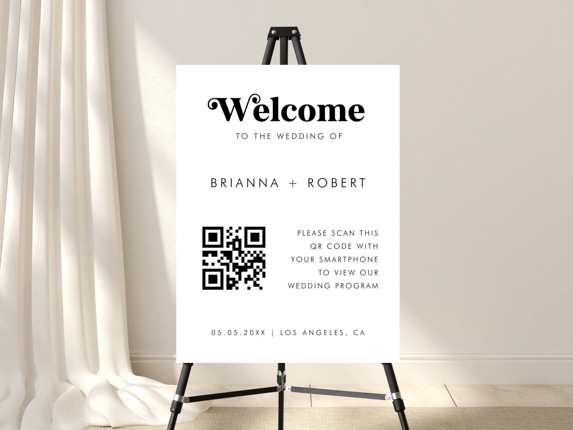 Digital QR Code Wedding Program Welcome Sign Simple Retro Wedding ...