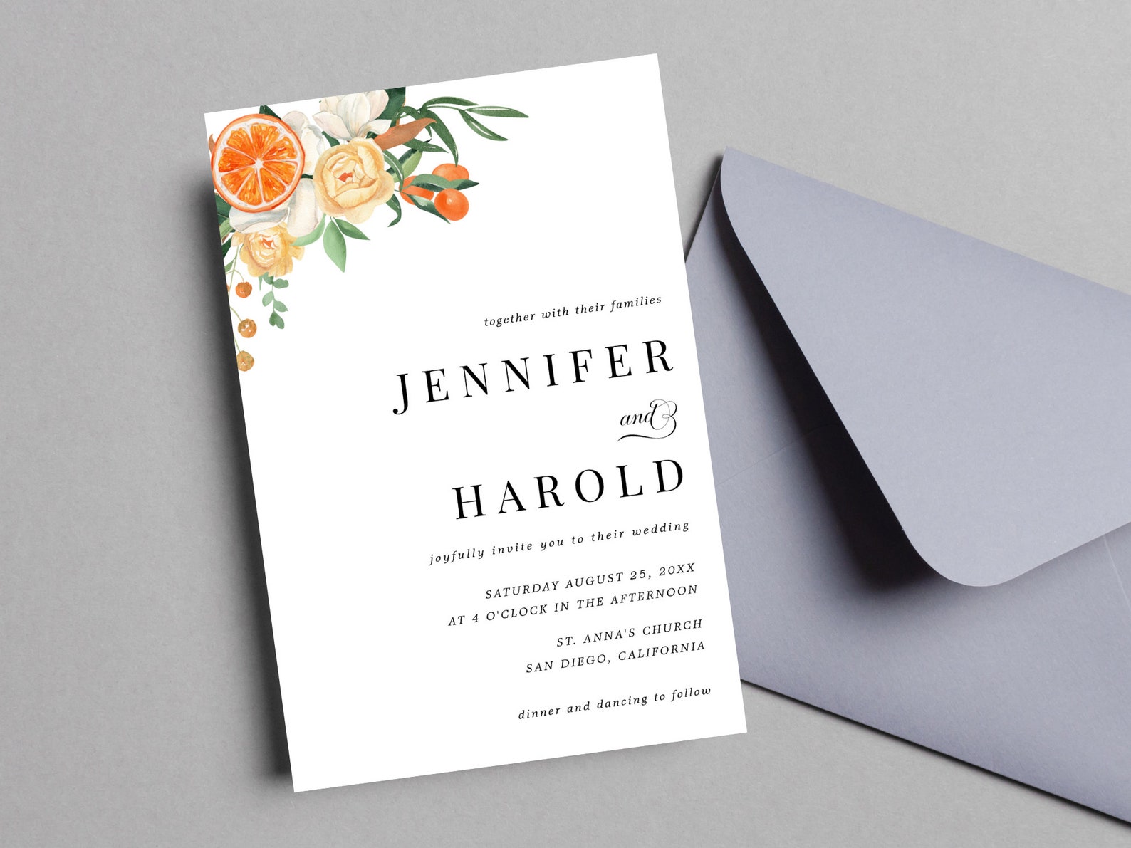 Editable Orange Citrus Wedding Invitation Digital Minimal All in One ...