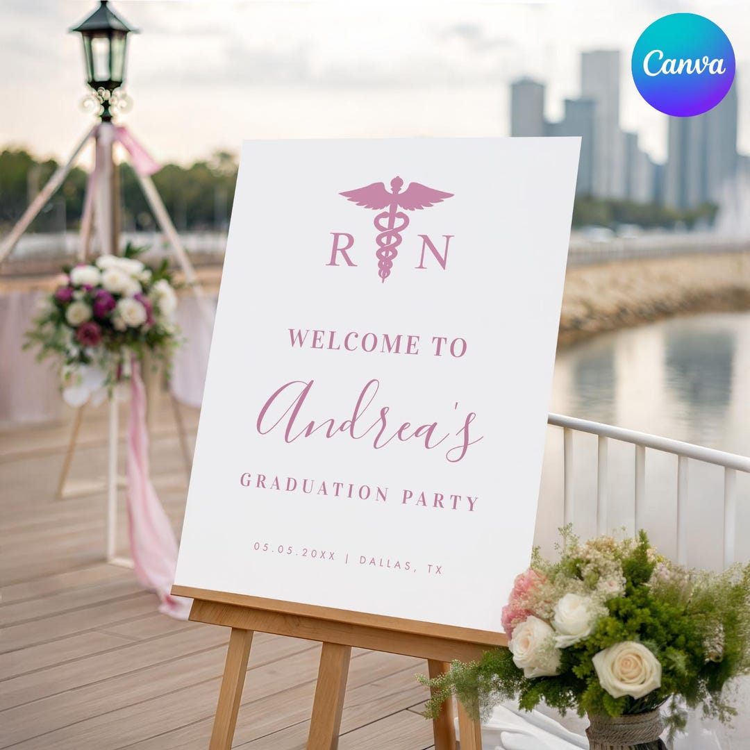 Pink RN Graduation Party Welcome Sign | Editable Nurse Graduation ...