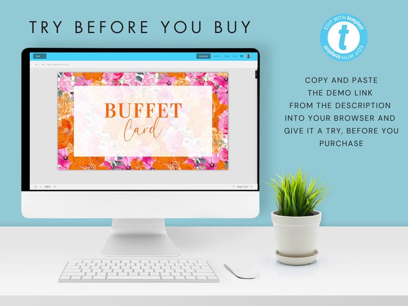 Light Faded Pink Orange Buffet Card - Floral Black Buffet Card Template ...