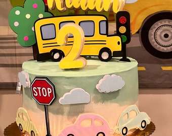 Wheels on the Bus Cake Topper, Birthday Cake Topper, Personalize Age ...