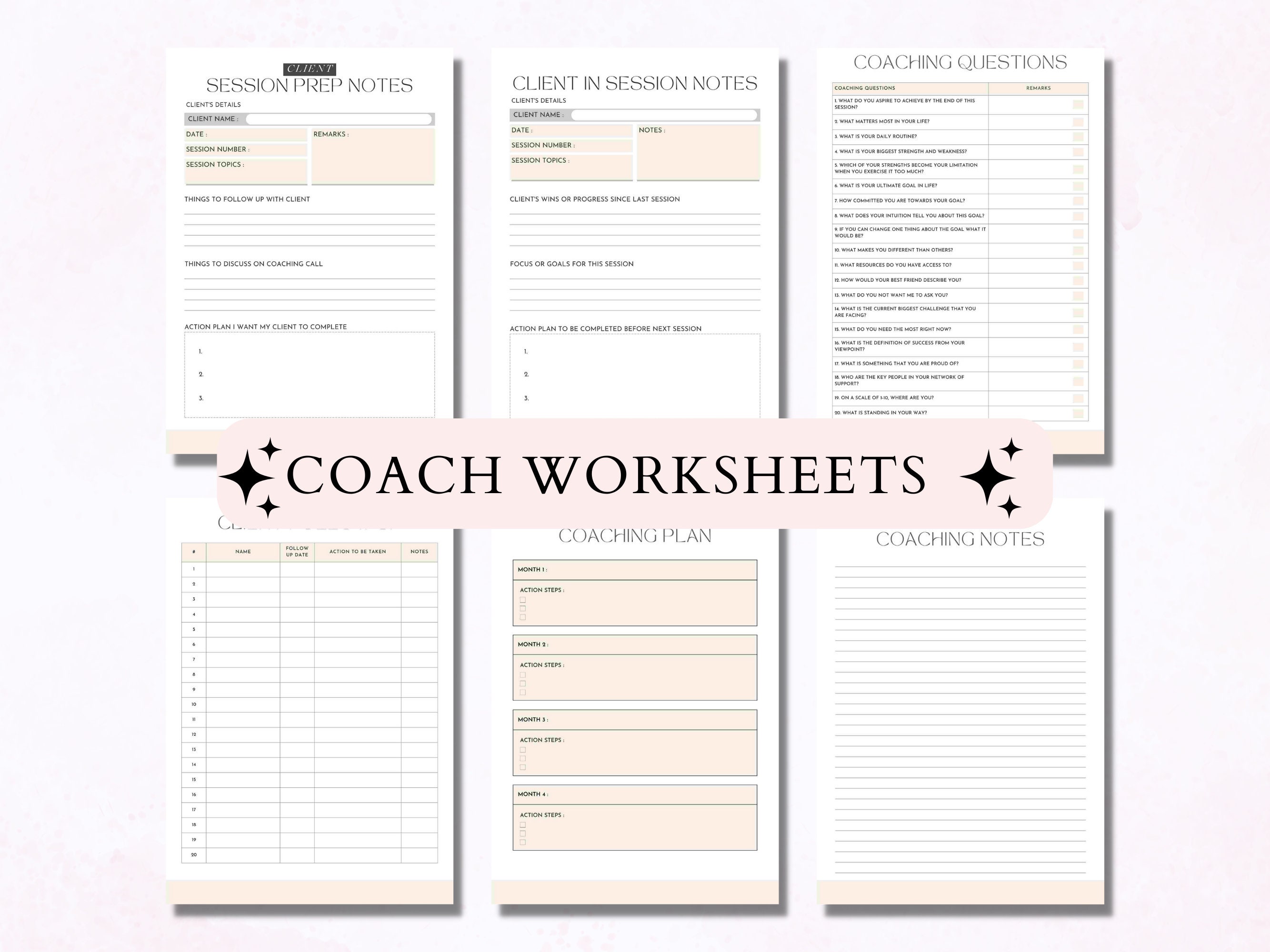 Coaching Session Worksheets, Client Session Canva Template for Coaches ...