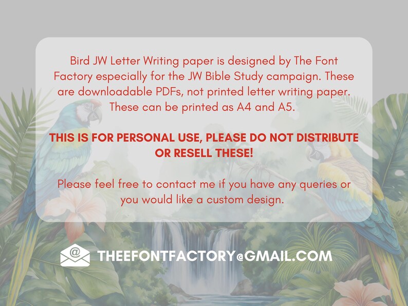 A4 A5 Bird PDF Printable Letter Writing Paper, Enjoy Life Forever JW ...