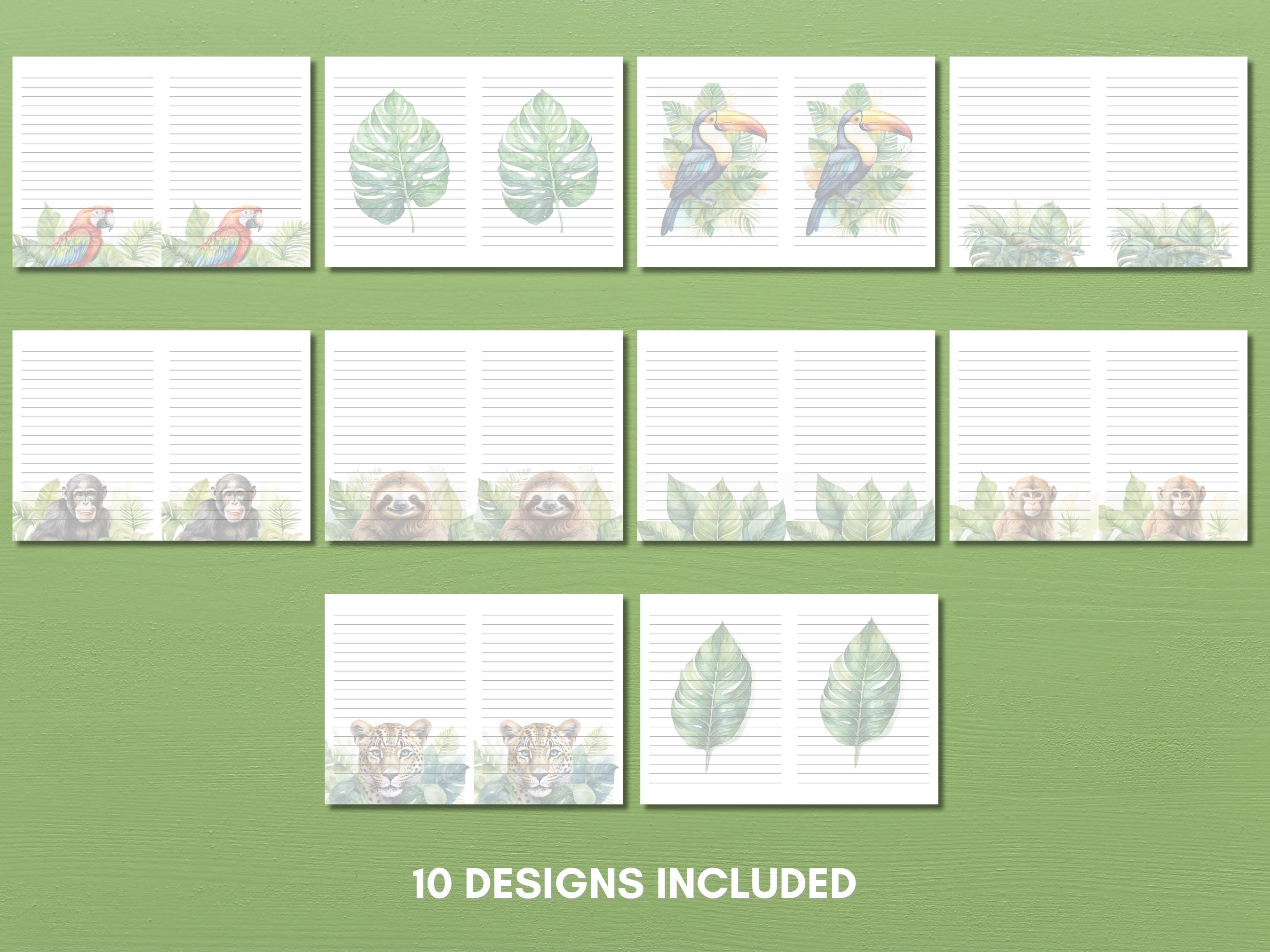 A5 Jungle Animals Letter Writing Paper, Set of 10, Watercolour Tiger ...