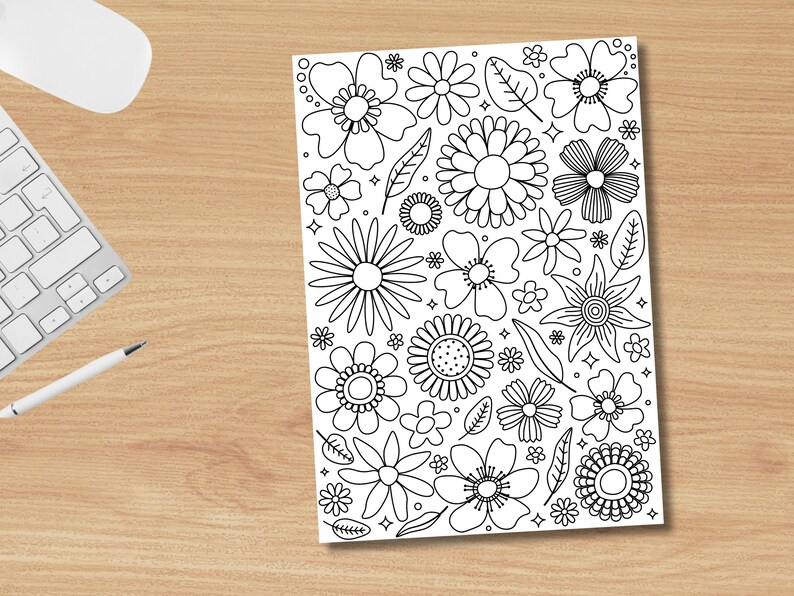 Complex Floral Colouring Page, Single Detailed Colouring Page, Flowers ...