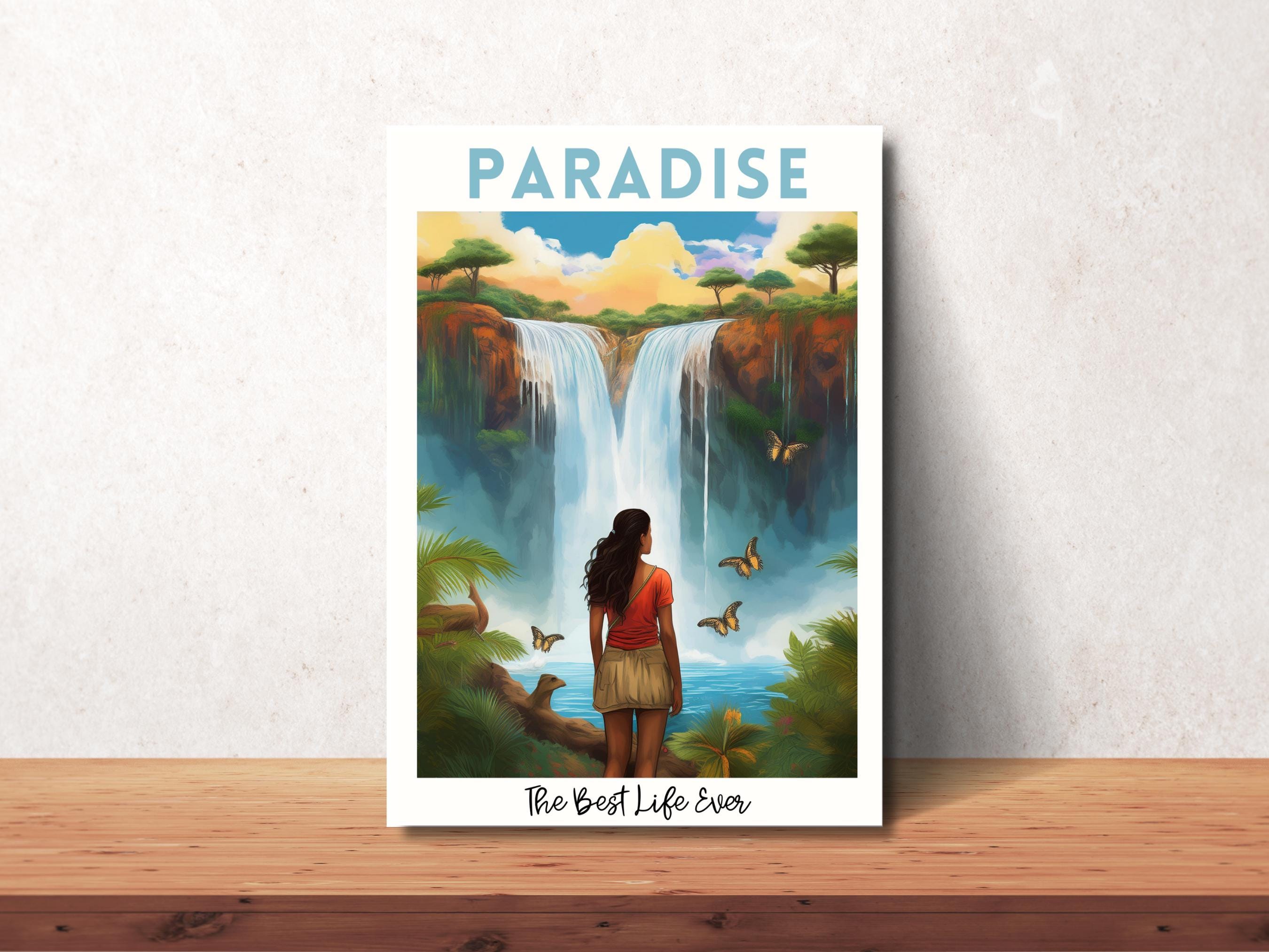 JW Paradise Waterfall Wall Art Set, the Best Life Ever, Watercolour ...