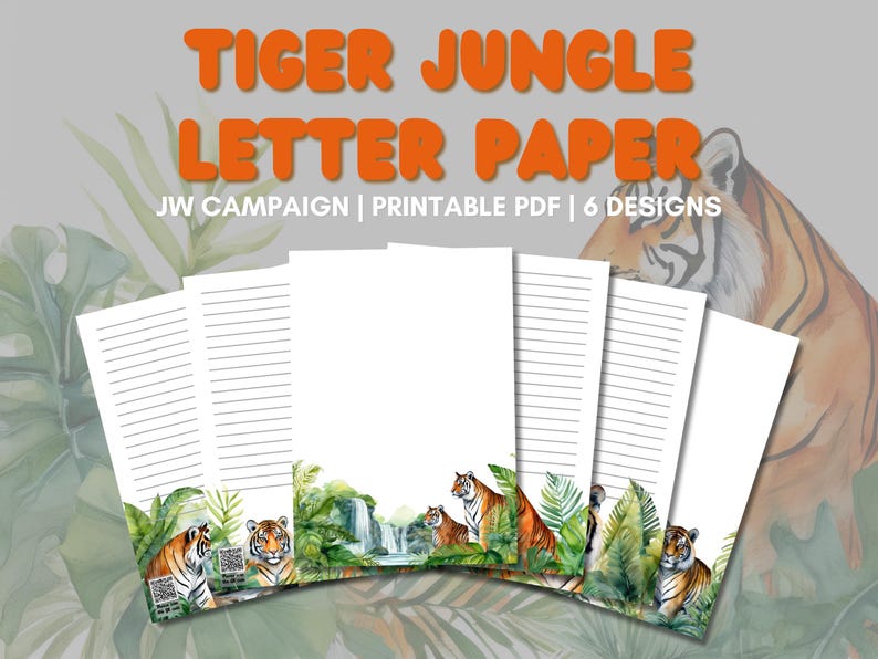 A4 A5 Tiger Jungle PDF Printable Letter Writing Paper, Enjoy Life ...