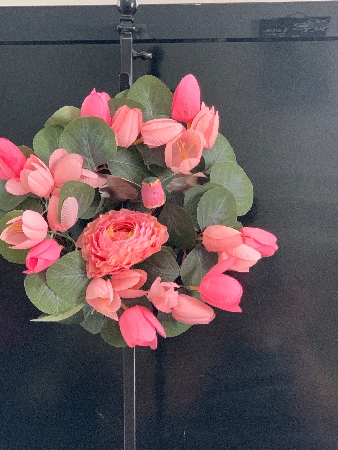 Pink Tulips 10 Inch Wreath With Hummingbird - Etsy