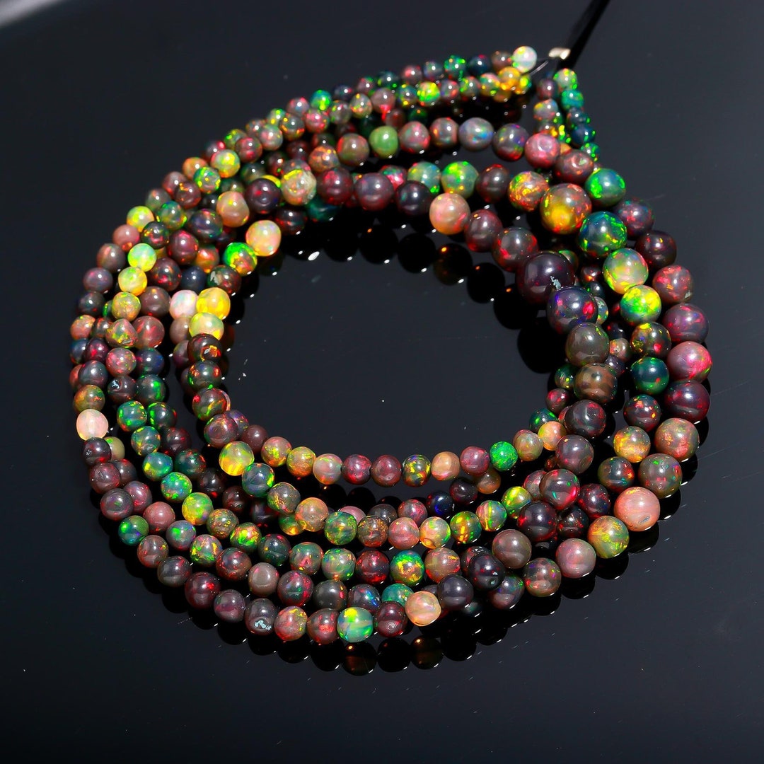 AAA+ Ethiopian Black Opal Smooth Round Shape Ethiopian Opal Bead Black ...