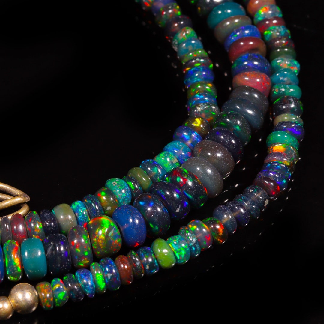 Smooth Roundel Opal - Natural Black Ethiopian Opal Beads - Opal Beads ...