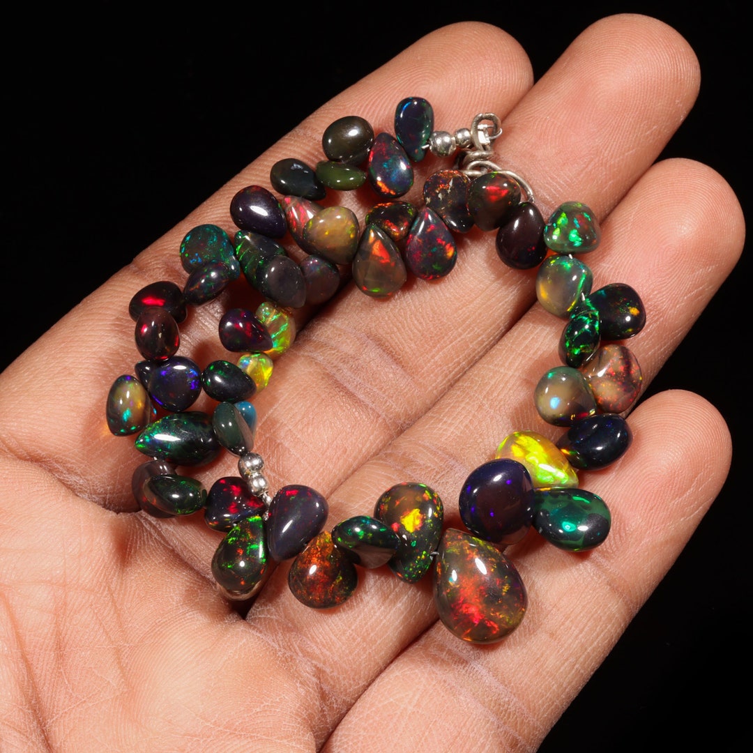 Black Ethiopian Opal Smooth Pear Beads, Black Opal Beads, Black ...