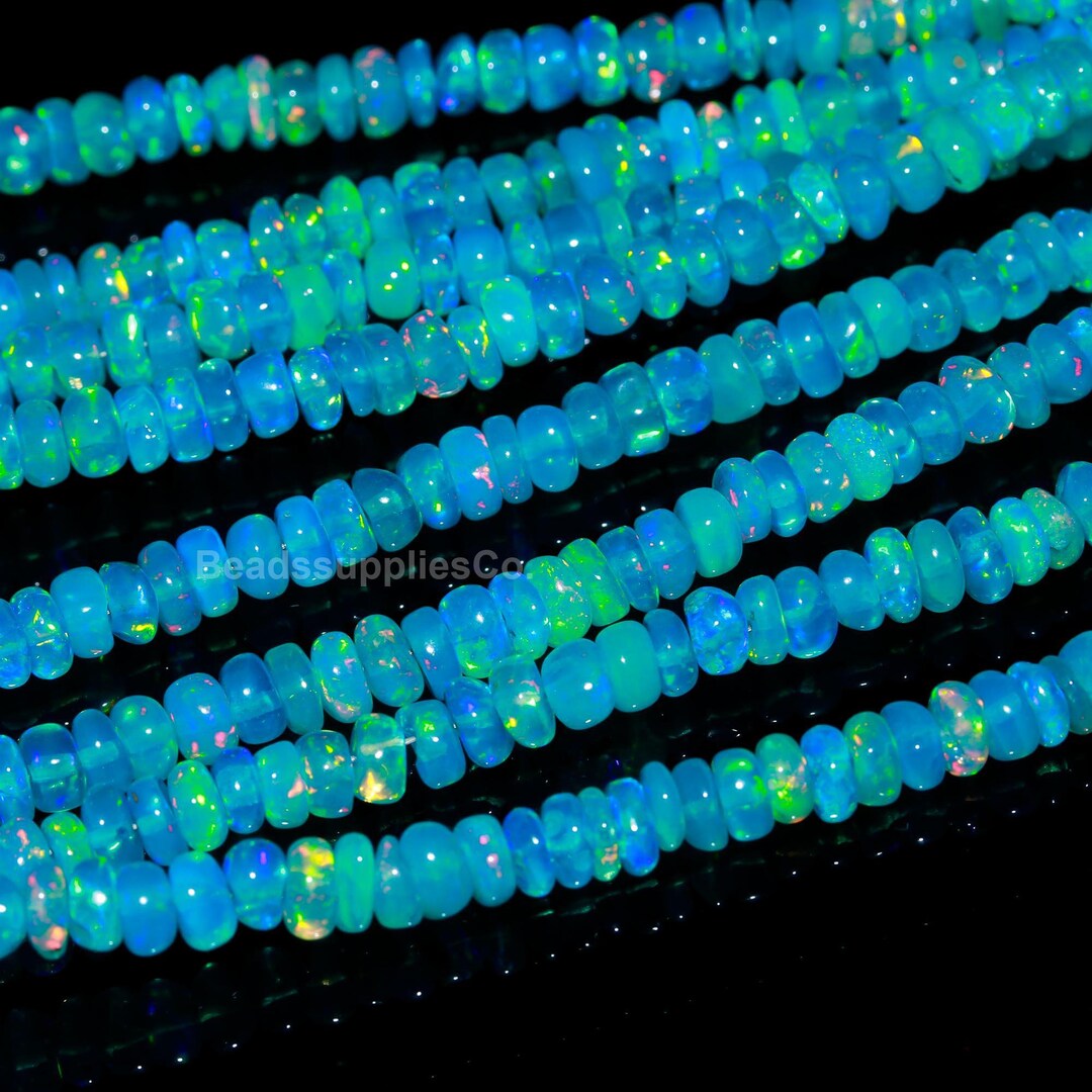 Paraiba Blue Opal Smooth Rondelle Bead, Welo Opal Beads, Multi Fire ...