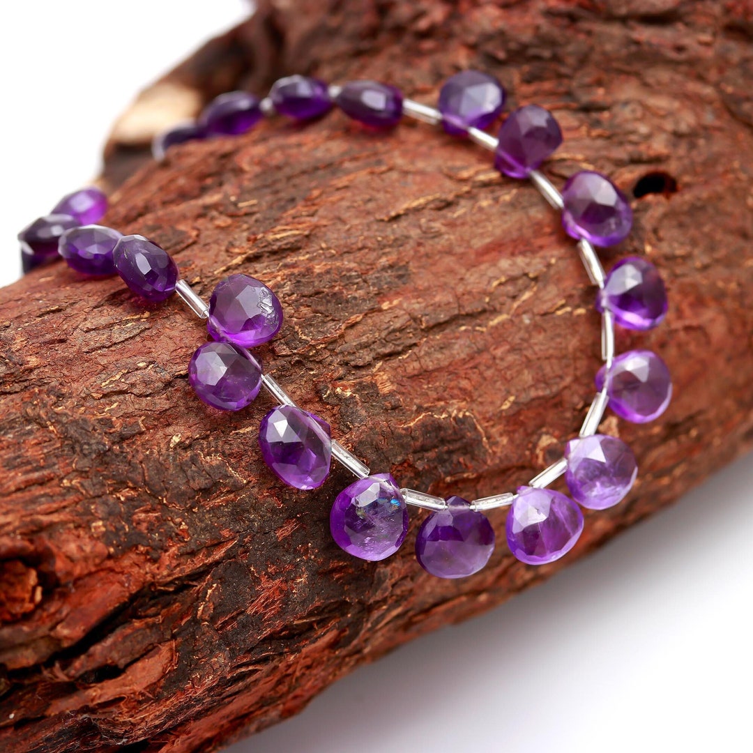 Faceted Amethyst Heart Beads: Brazil Briolette, 8'' Strand - Etsy