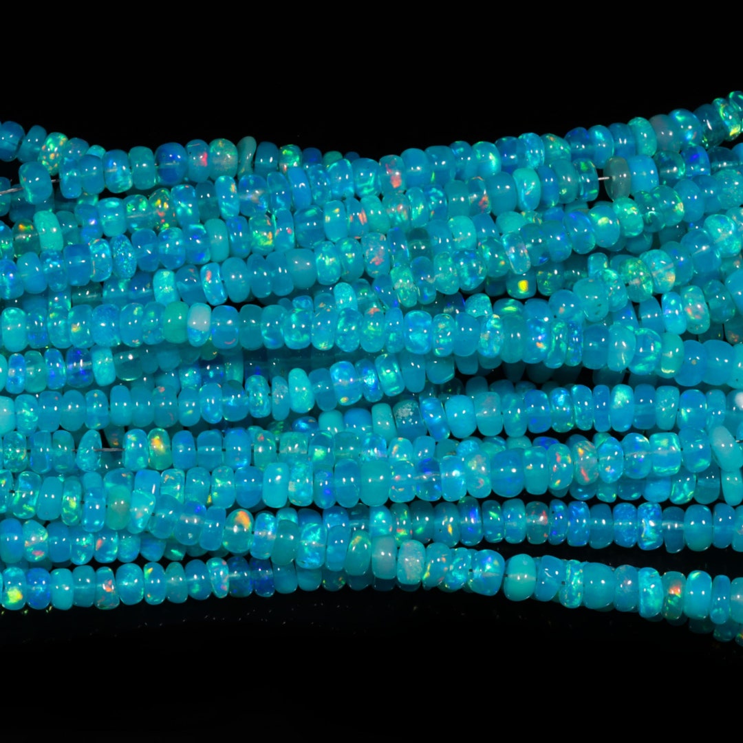 Super Quality Blue Paraiba Opal Smooth Rondelle Bead Welo Opal Bead ...
