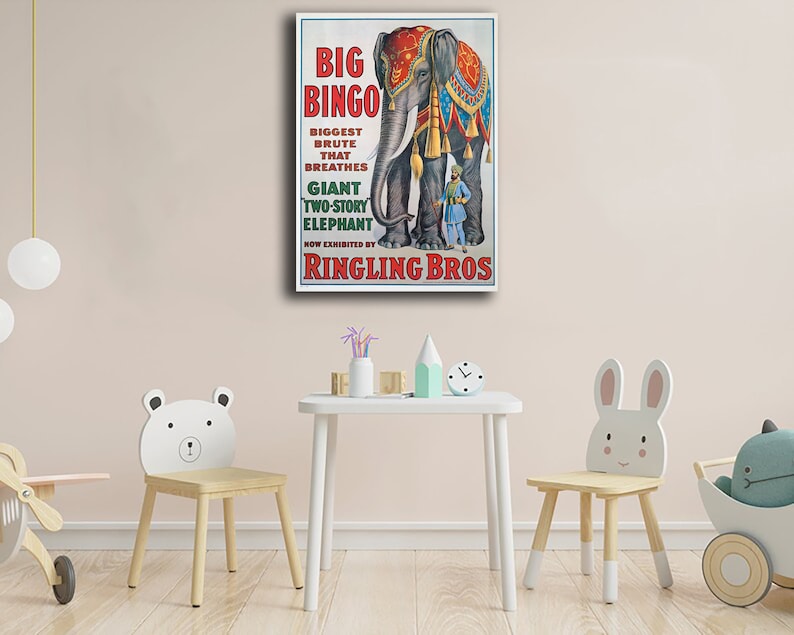 Big Bingo the "two Story" Elephant Circus Poster : Stretched Canvas ...