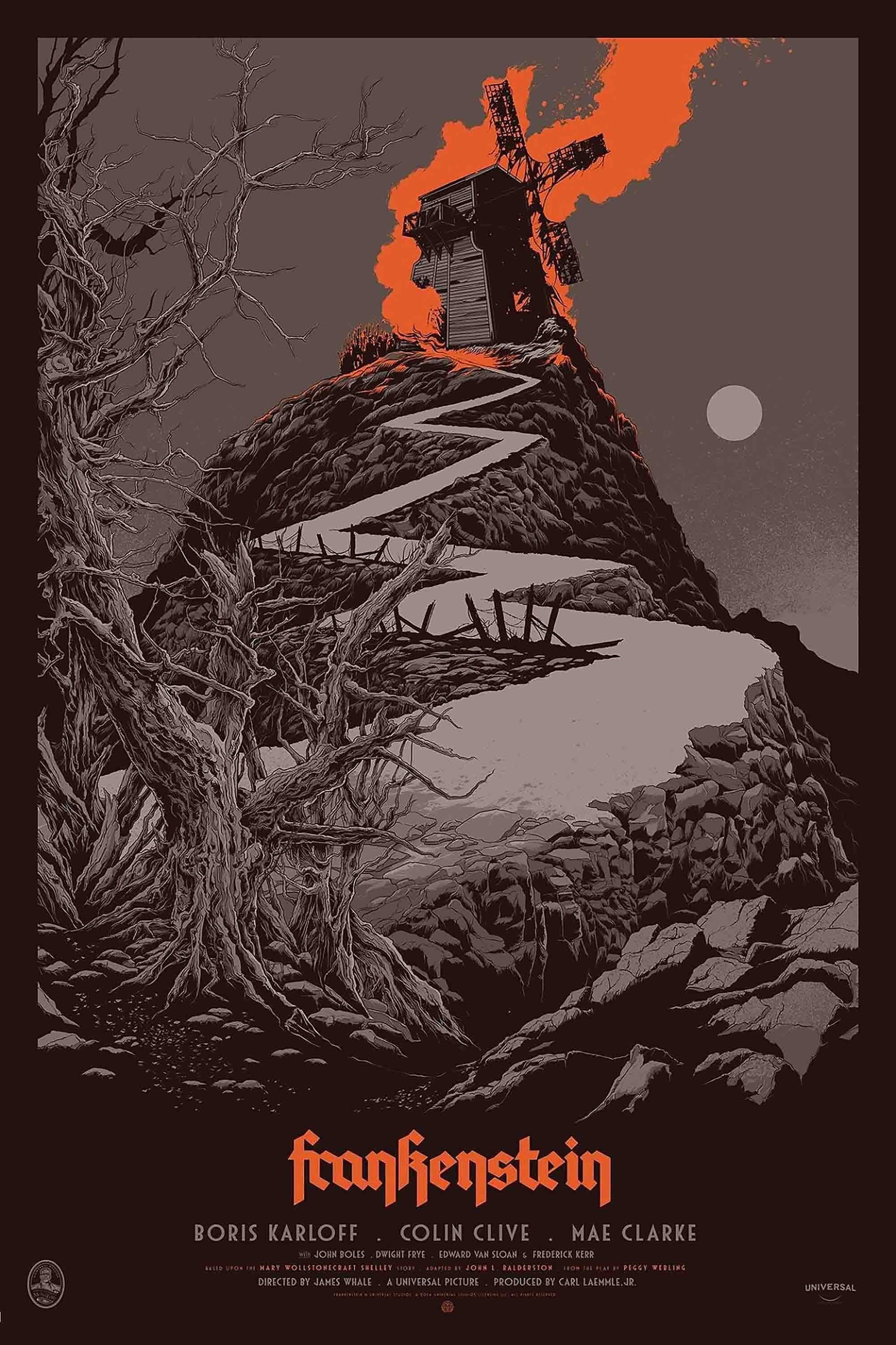 Frankenstein Windmill on Fire Movie Poster : Stretched Canvas, Rolled ...