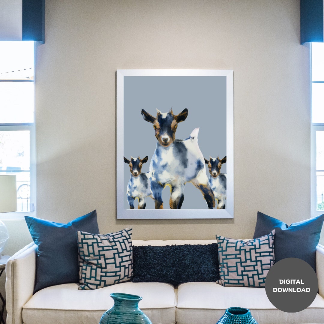 The 3 Goats Digital Art | Goat Wall Art | Animal Decor | Animal ...