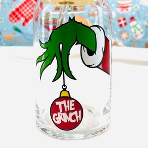 Grinch Hand and Ornament 16 Oz Glass, Christmas Themed, Perfect Gift ...