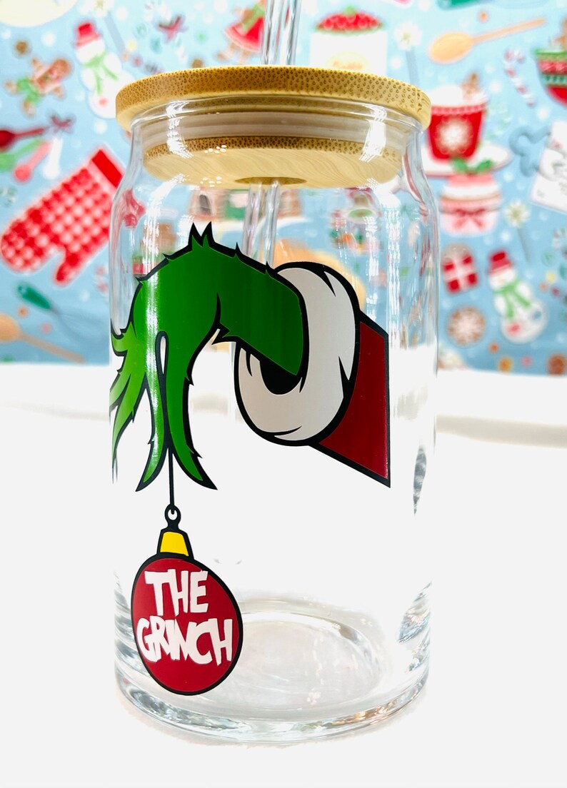 Grinch Hand and Ornament 16 Oz Glass, Christmas Themed, Perfect Gift ...