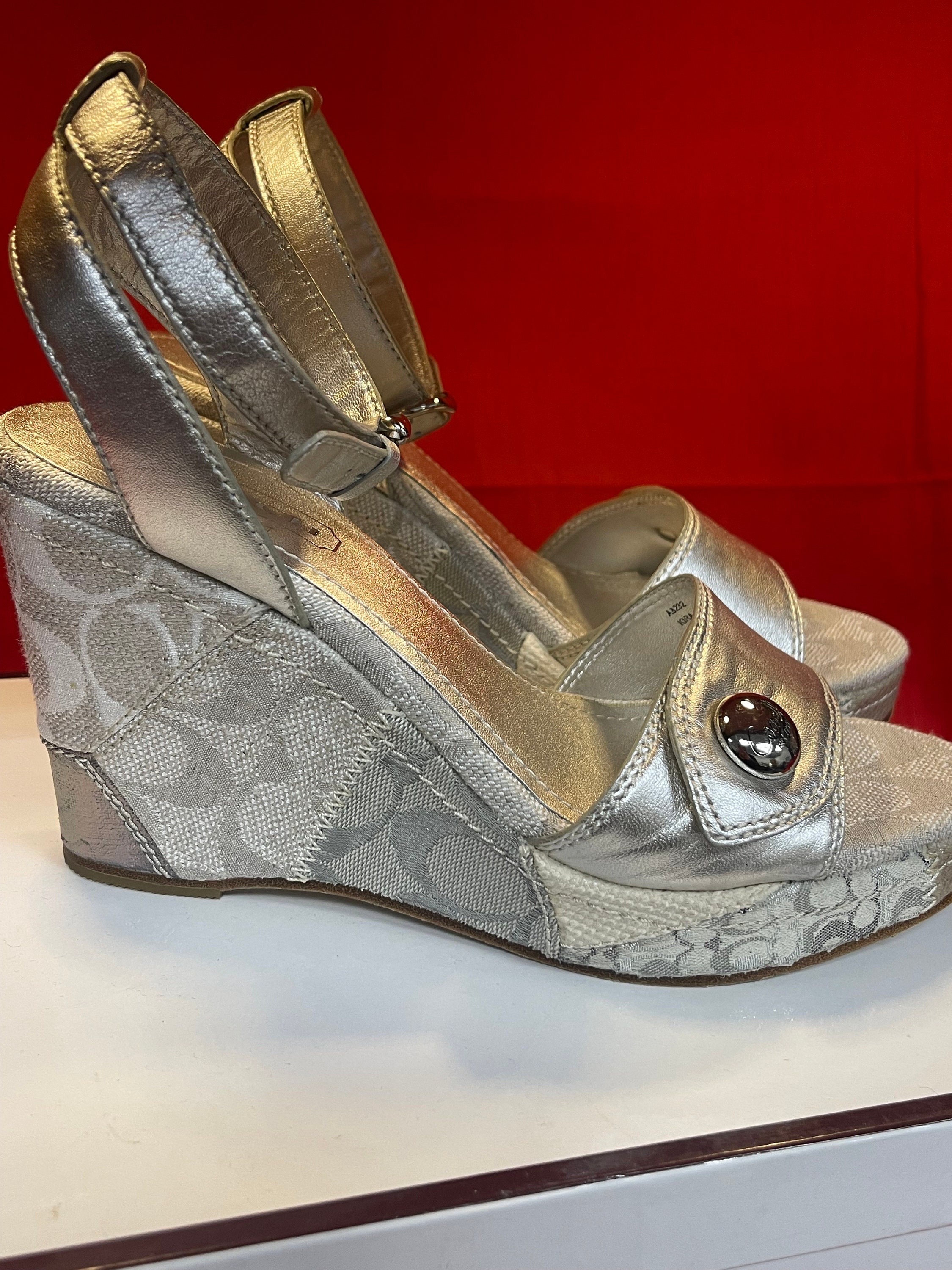 Coach Kira Silver Metallic Wedge Sandal Women’s Size 7 - Etsy