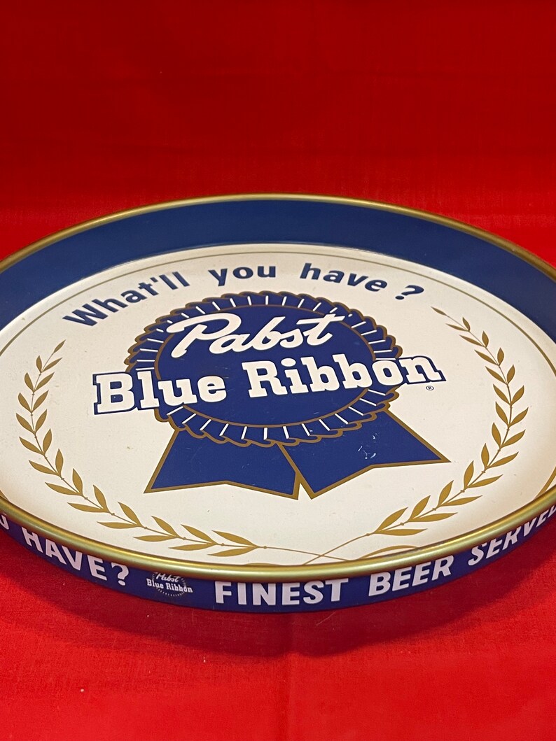 Vintage Pabst Blue Ribbon Serving Tray White Metal Tin Round What’ll ...
