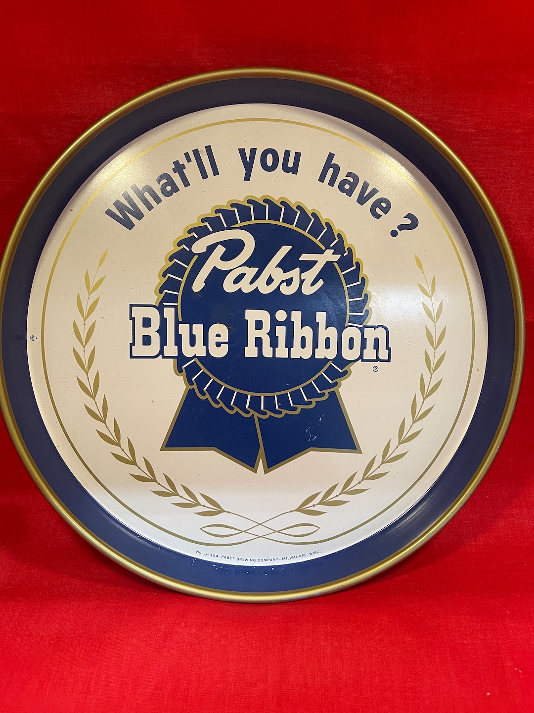 Vintage Pabst Blue Ribbon Serving Tray White Metal Tin Round What’ll ...