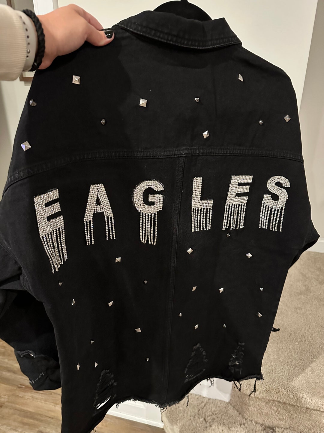 Eagles Rhinestone Distressed Denim Shacket - Etsy