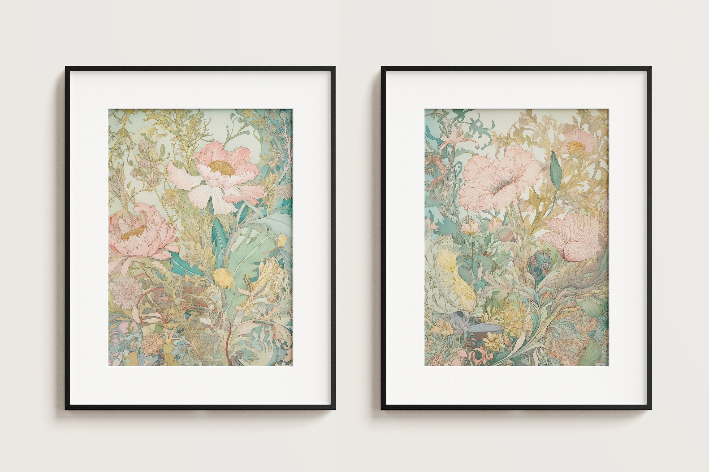Sage Green Floral Print Set of 2 Botanical Floral Wall Art Printable ...
