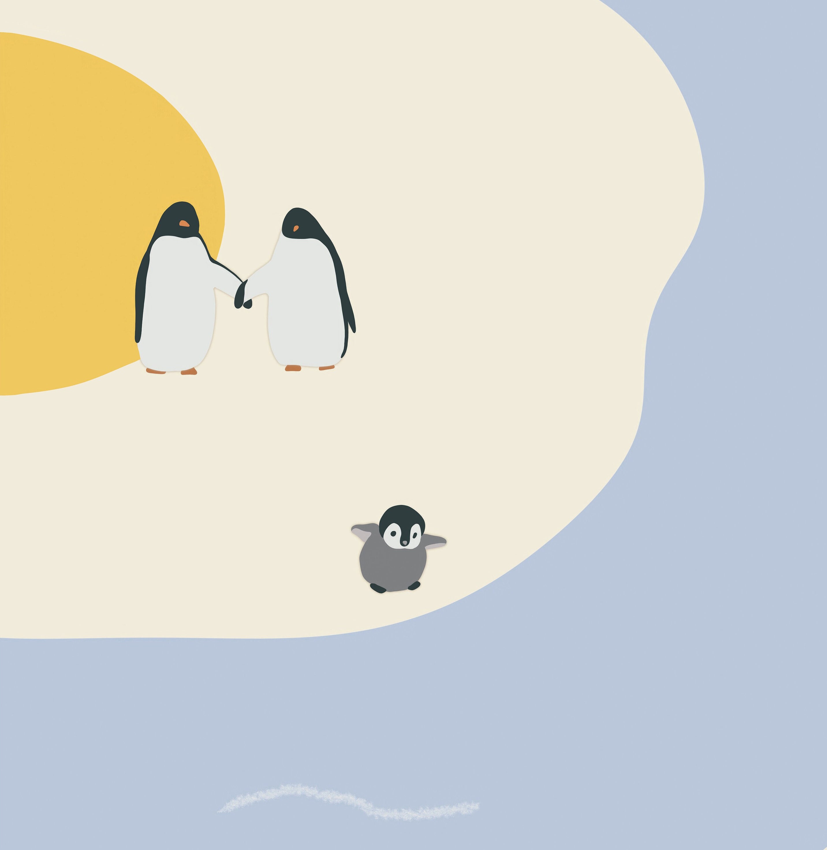 Cute Penguins Chilling on Sunny Side up Eggs Print, Silly Penguins ...