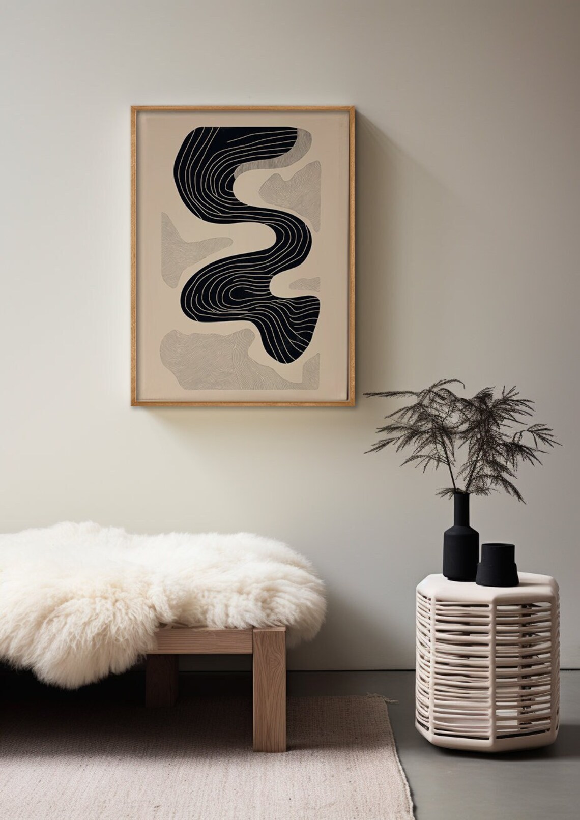 Black Abstract Line Printable, Neutral Abstract Lines Print, Black ...