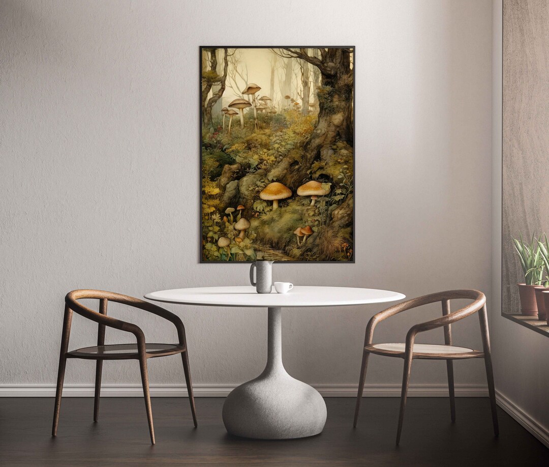 Cottagecore Forest Print, Magical Forest Poster, Botanical Mushrooms ...