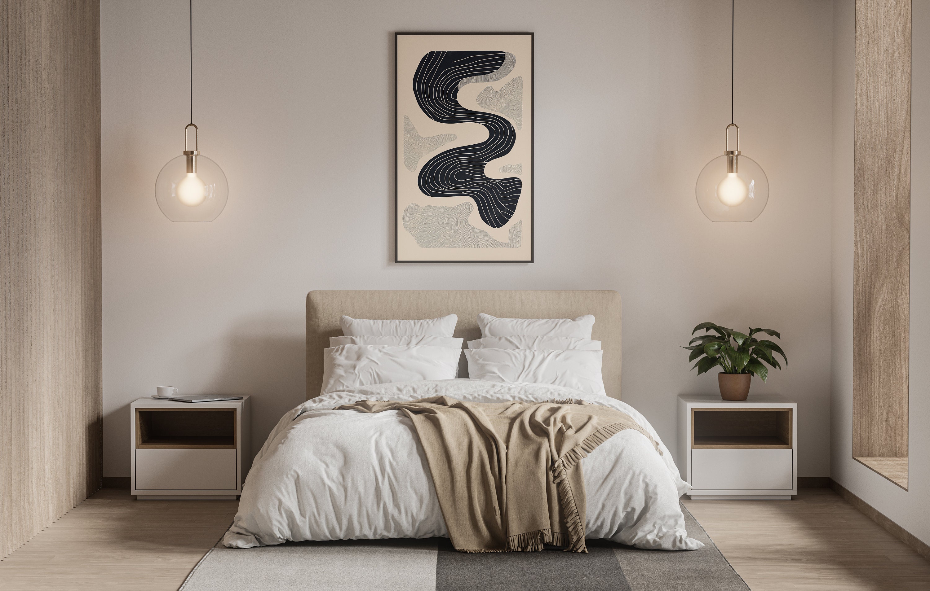 Black Abstract Line Printable, Neutral Abstract Lines Print, Black ...
