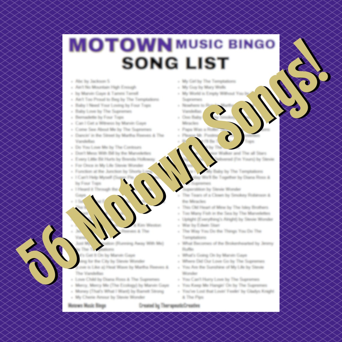 Motown Music Bingo Game Group Activity Family Reunion Therapy Class ...