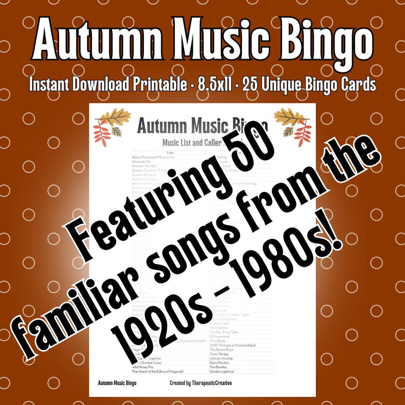 Autumn Music Bingo Game Group Activity Family Reunion Therapy Class ...
